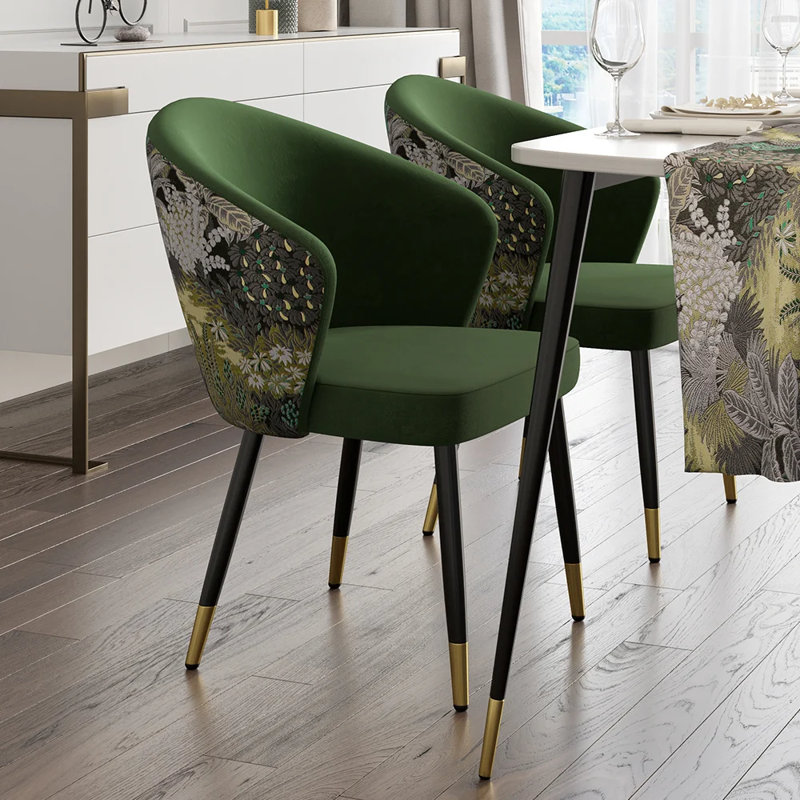 Hyeres Green Upholstered Velvet Dining Chair Modern Arm Chair in Gold Black